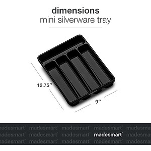 madesmart Classic Mini Silverware Tray Soft Grip, Non-Slip Kitchen Drawer, Multi-Purpose Home Organization, BPA Free, 5 Compartments, Carbon