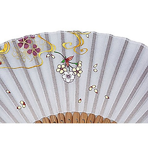 Amajiji® Chinese Japanese Folding Hand Fan for Women,Vintage Retro Style 8.27" (21CM) Bamboo Wood Silk Hand Fans (CL-04)