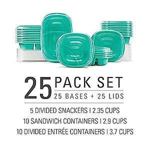 Rubbermaid 50-Piece Food Storage Containers with Lids for Lunch, Meal Prep, and Leftovers, Dishwasher Safe, Teal Splash