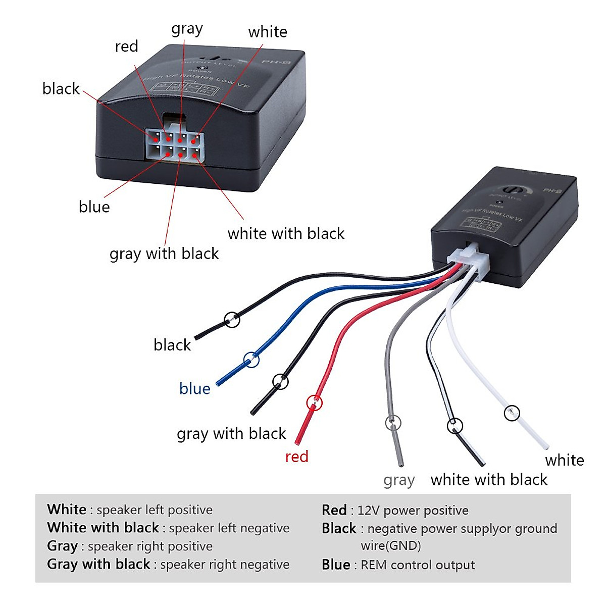 Mr. Ho Auto Car RCA High to Low 2-Channel Line Output Converter with Adjustable Subwoofer Level for Car Amplifier – Black