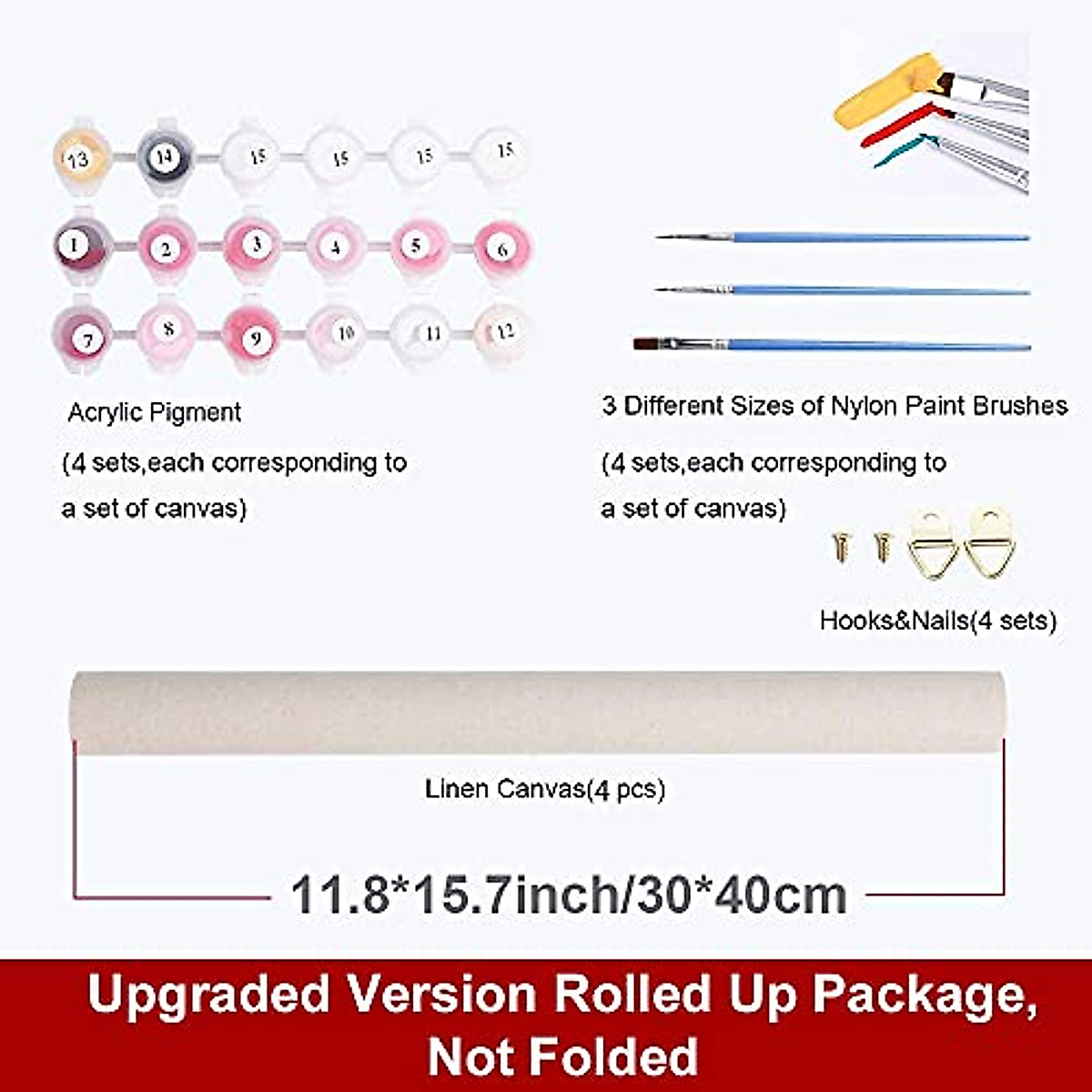 Fycert (4 Pack) DIY Paint by Numbers Kits,Canvas Oil Painting Set for Adults Beginner,16" L x 12" W Drawing Paintwork with Paintbrushes,Acrylic Pigment - Tree & Moon,Version 1