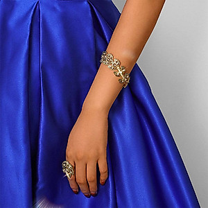 Campsis Crystal Necklace Gold Bib Style Necklace Bridal Earrings Bracelet Ring Jewelry Set Wedding Prom Costume Accessories Women and Ladies