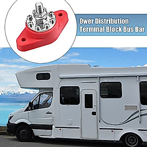 X AUTOHAUX 1 Set 3/8" Power Distribution Block 8 Point Bus Bar 18 Screws Terminal Block with Cover for Boat Car Marine Battery Junction Block Plastic Metal Red