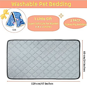 2PCS Plus 47 x 24 Inch Guinea Pig Cage Liner Fleece Washable Hamster Bedding, Waterproof Reusable & Anti Slip Dogs Pee Pads with Great Urine Absorption for Small Animals Accessories Rabbit Rat......