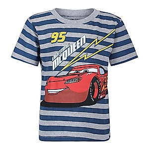 Disney Little Boys' 3 Pack Cars T-Shirts, Blue, 7