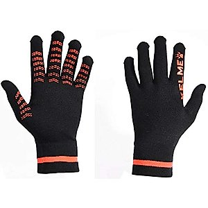 KELME Winter Gloves Unisex for Kids and Adults - Thermal Warm Knit Touch Screen Fingers Anti Slip - Running Glove Mittens (Black/Orange, Large (Adult))