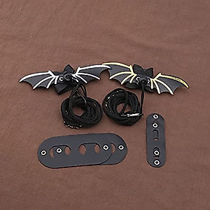 2 Set Ajustable Leather Bearded Dragon Lizard Leash Harness Cooling Wing Black Gold for Outdoor Safety Walking