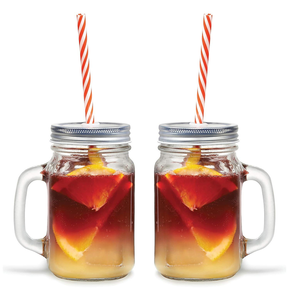 Starfrit 2-Pack Mason Jar Mugs with Reuseable Straws, Clear