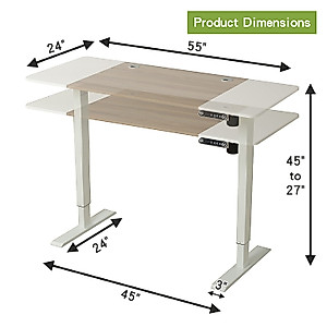 Radlove Electric Height Adjustable Standing Desk, 55 x 24 Inches Stand Up Workstation, Splice Board Home Office Computer Table Ergonomic (White Frame + 55" White+Maple Top)