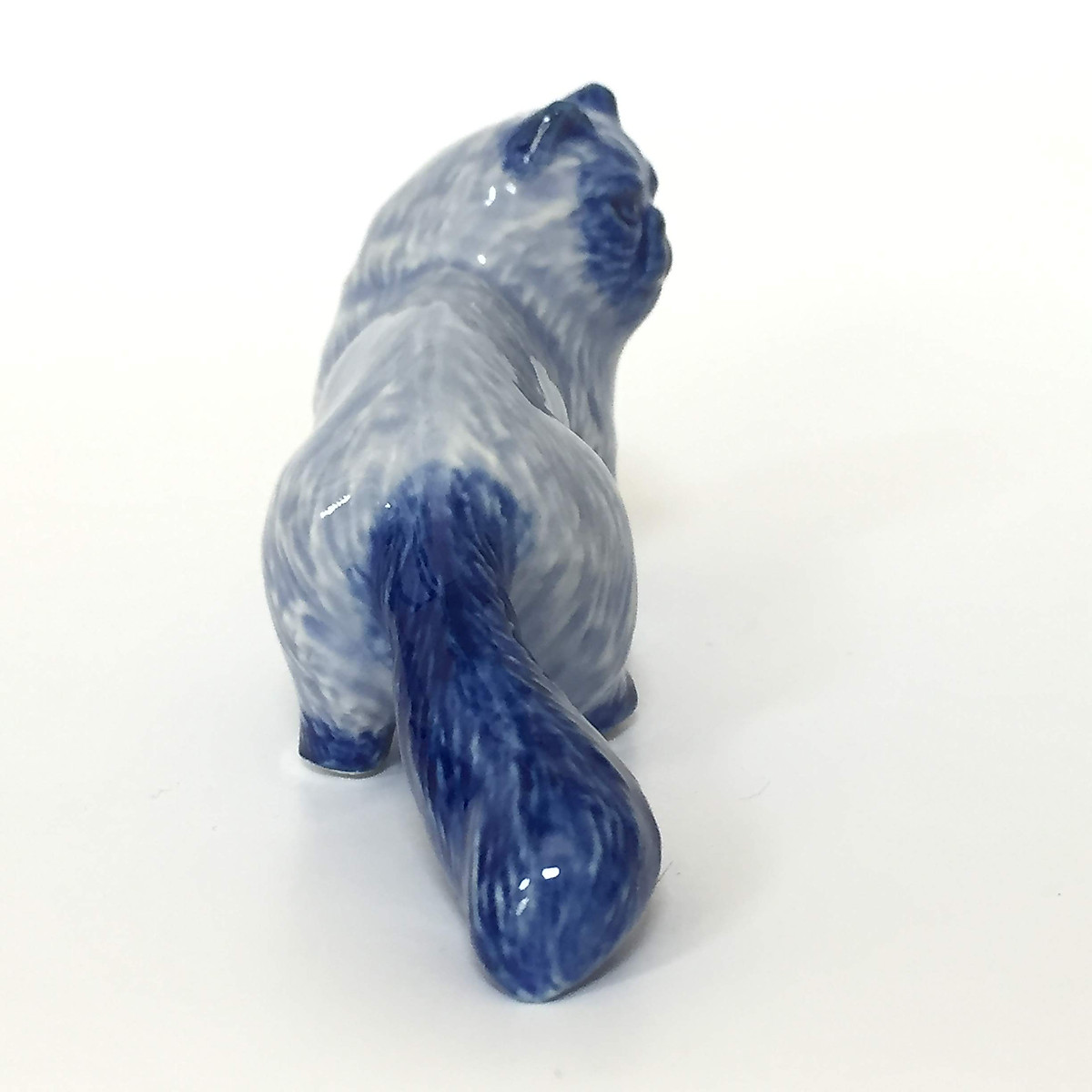 Ceramic Persian cat Figurine Dollhouse Delft Blue White Collectible Miniature Bonsai Garden Handmade Painted Gift no 3