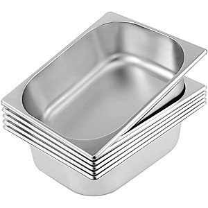 ZeroPone Hotel Pan 4" Deep Steam Table Pan 6 Pack 1/2 Size 12.8"L x 10.4"W Hotel Pan 22 Gauge Stainless Steel Anti Jam Steam Table Pan