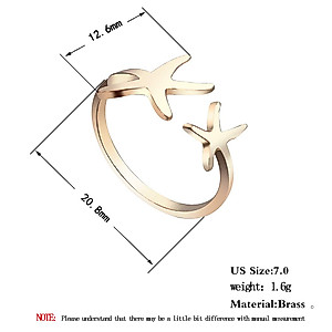 QIAN0813 Adjustable Elegant Sea Star Marine Life Finger Ring Double Star Open Finger Ring (gold)