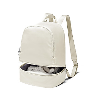 coofay Beige Gym Backpack With Shoe Compartment Small Waterproof Backpack Purse For Women Anti Theft Backpack For Women College Work Bag Mini Cute Backpack