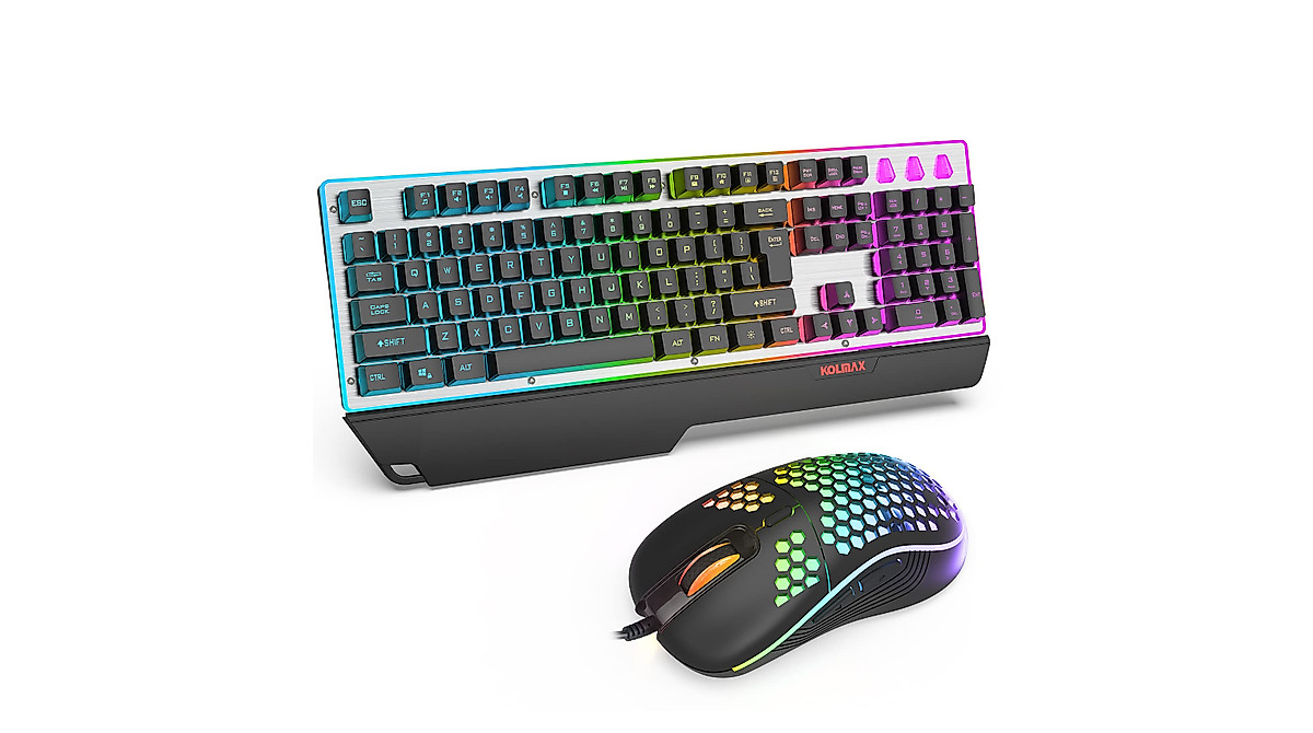 KOLMAX Gaming Keyboard & Mouse Combo - Rainbow Backlit, Ergonomic Design