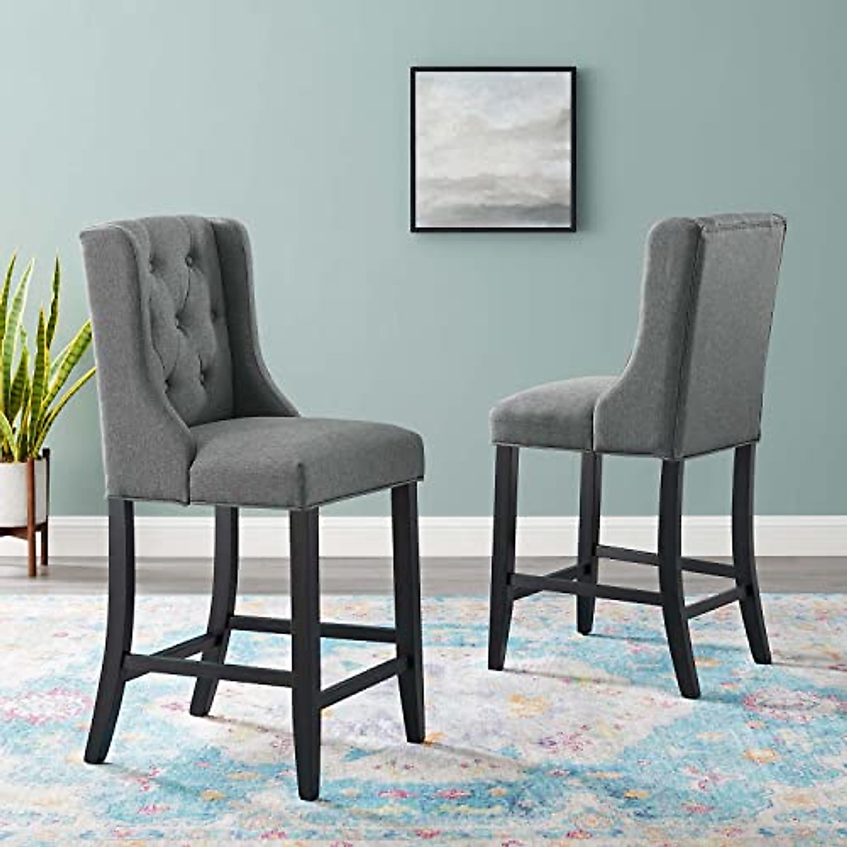 Modway Baronet Counter Bar Stool Upholstered Fabric Set of 2, Gray