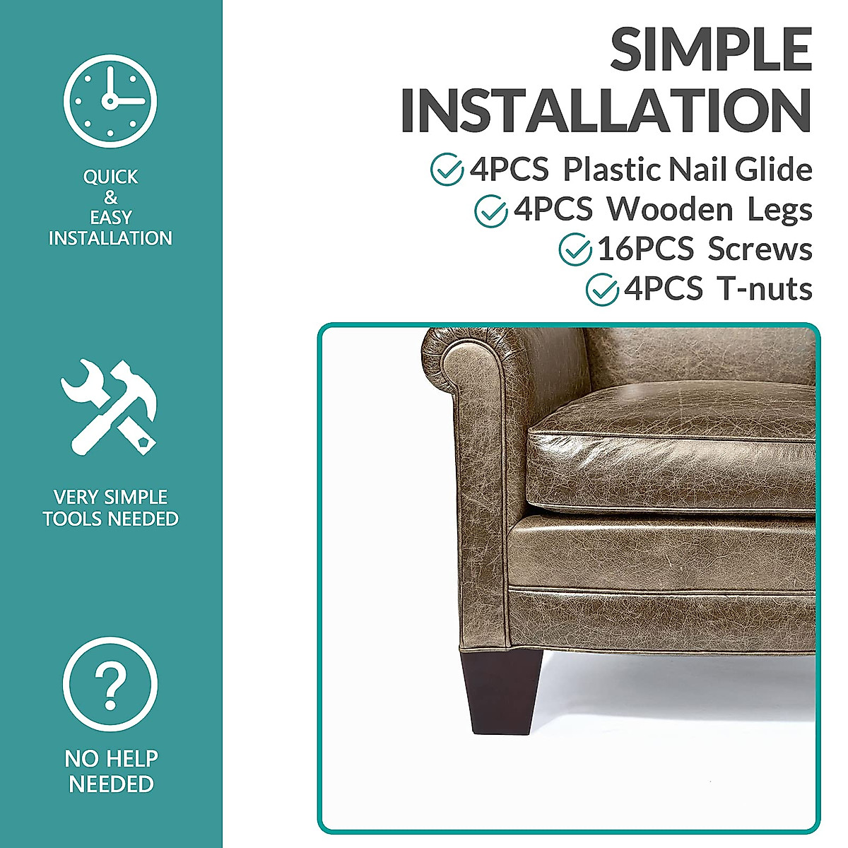 MEETWARM 4 inch Wood Furniture Legs Square Tapered Finish Pyramid Replacement Sofa Legs, Suitable for Sofa, Couches, Armchairs, Ottomans, TV Tables, Night Stands, Set of 4 (Dark Brown)