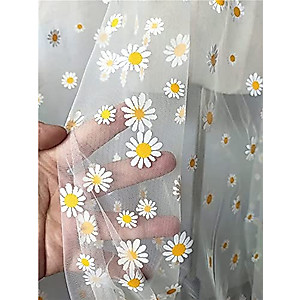 59" Width Tulle Lace Fabric Daisy Flower Print Fabric for for DIY Dress Costume Design Accessories Flower Girl Women Gown Wedding Dress Home Decor (3 Yard, White)