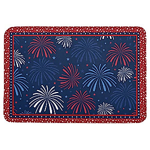 July 4th Bath Rugs American Flag Firework Independence Day Holiday Sponge Doormat Absorbent Non Slip Backing Flannel Mat Blue White Red Stars Side Memory Foam Mats for Bathroom Kitchen24 x36