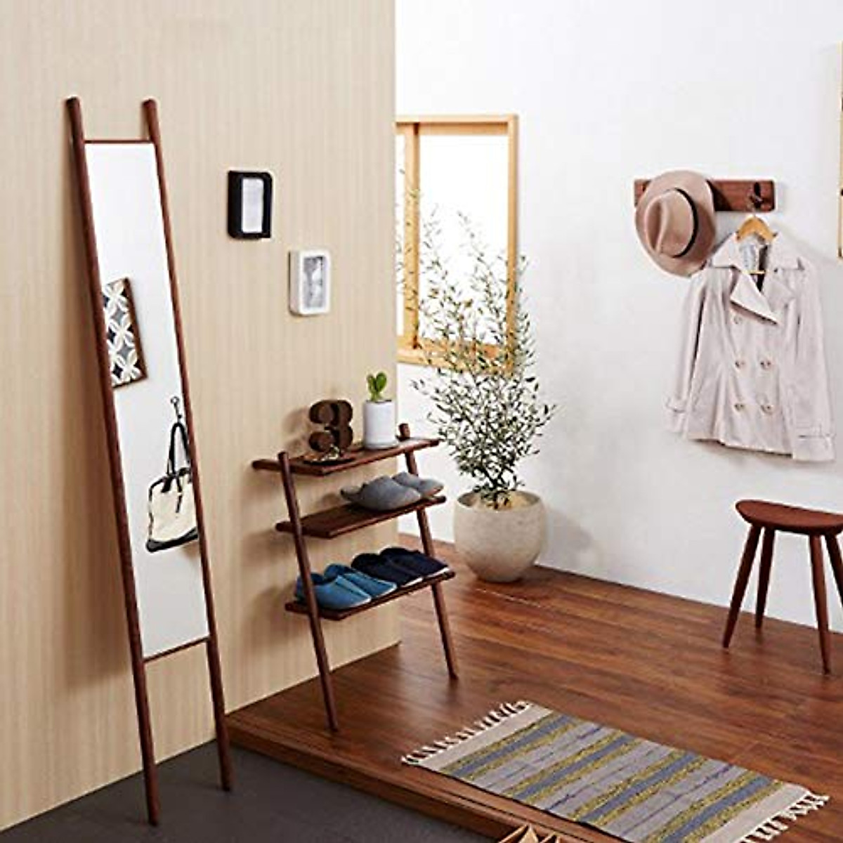 Shoe rack NAN Liang Solid Wood 3-Layer Partition Wall Simple Storage Rack Floor Rack Color: Log and Walnut-Convenient (Color : B)
