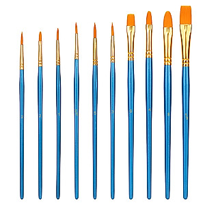 Amazon Basics Paint Brush Set, Nylon Paint Brushes for Acrylic, Oil, Watercolor, 10 Brush Sizes