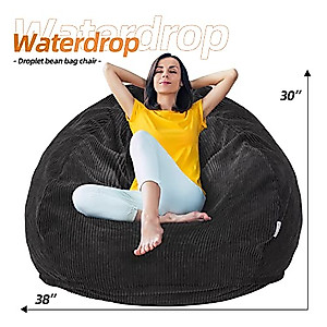 Homguava Bean Bag Chair: Teardrop Bean Bags with Memory Foam Filled, Compact Beanbag Chairs Soft Sofa with Corduroy Cover (Black)