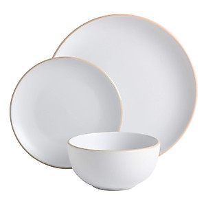 Gibson Home Rockaway Round Stoneware Dinnerware Set, Service for 4 (12pcs), White