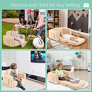 ACRABROS Kids Couch Toddler Chair: Sofa Bed Fold Out for Girls Boys Beige