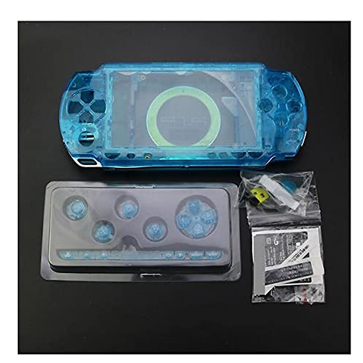 New Replacement PSP 1000 Full Housing Shell Cover with Buttons Screws Set - Clear Blue