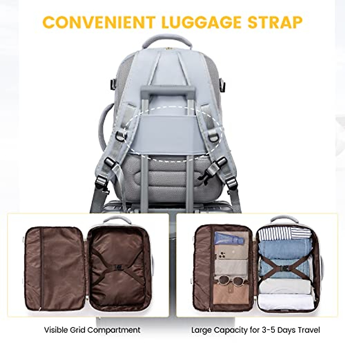 LOVEVOOK Travel Laptop Backpack for Women, 40L Large Carry On Backpack Flight Approved,Waterproof Backpacks with 3 Packing Cubes, Daypack Business College Weekender Overnight Back Pack, Light Blue