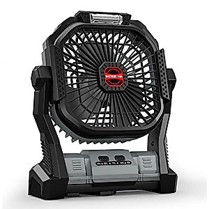 RORJOY Silver Battery Operated Fan with LED Lantern, 7800mAh Outdoor Rechargeable Quiet Camping Fan, Personal Desk Fan Cooling Table Fan with Hanging Hook…