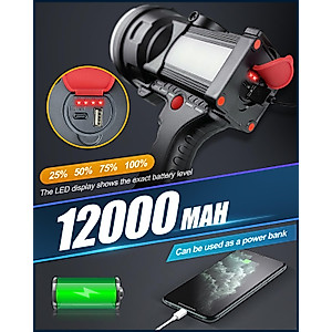 Victoper Spotlight, 200000 Lumens Bright High Lumen Solar Handheld Spot Light, 12000 mAh Rechargeable LED Spotlight Flashlight, 3+3 Modes 4 Colors Waterproof Spotlight for Camping, Boating, Hunting