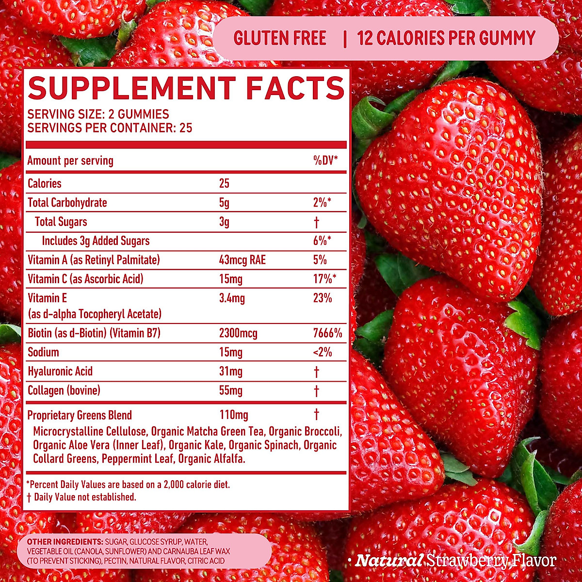 8Greens Supergreens Beauty Gummies with Collagen & Biotin | Super Greens Powder Superfood Gummy for Healthy Skin, Hair, Nails, Glow, and Firmness, Superfood Booster, Strawberry Flavored, 50 Count