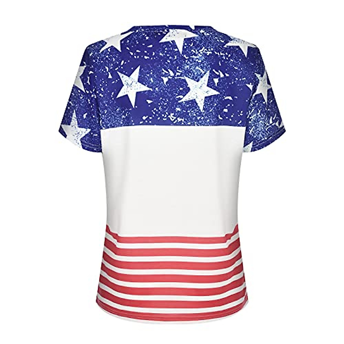 wodceeke Women's short-sleeved round neck T-shirt American flag stitching printed Tee casual loose Independence Day tops (Dark Blue,XL)