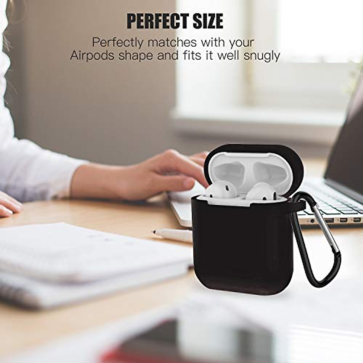 HAndPE Silicone Case Full Protective Cover[Front LED Visible] for Apple Airpods 2 [Compatible with Airpods 1] (Black)