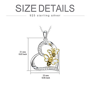 RMREWY Honey Bee Heart Cubic Zirconia Necklace 925 Sterling Silver Dainty Cute Bumblebee Pendant Jewelry For Birthday Graduation Mother's Day Gift For Women Mom (Bee Necklace)
