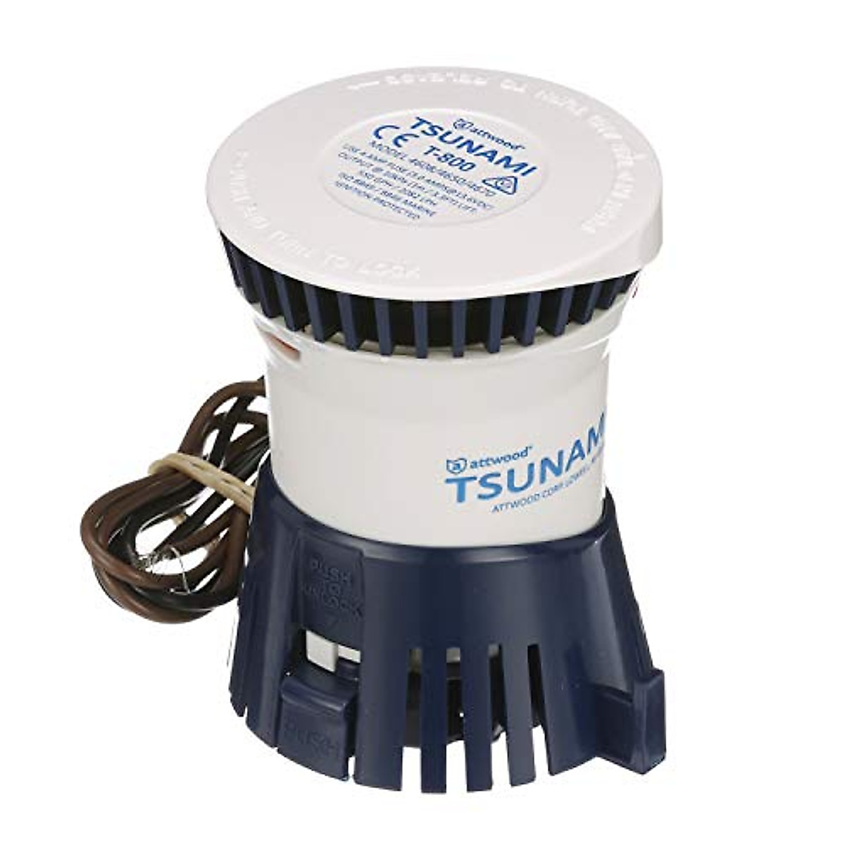 Attwood 4608-7 Tsunami T800 Bilge Pump, 800 GPH, 12-Volt, Barbed ¾-Inch Diameter Outlet, 29-Inch Wire