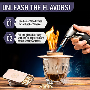 Cocktail Smoker Kit with Torch - Bourbon Smoker Kit - Whiskey Smoker Kit with Torch - Wood Chips - Smoked Old Fashioned Drink Smoker Kit - Bourbon Whiskey for Men and Dads