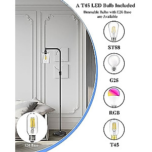 bulbeats 63IN Dimmable (Brightness Adjustable) Industrial Floor Lamp, Black Modern Standing Lamps with Clear Glass Lampshade, E26 LED Bulb Included, Farmhouse Floor Lamp for Living Room Bedroom