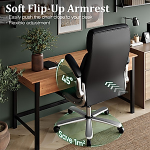 NexHut Office Chair, Ergonomic Desk Chair, 500lbs Heavy Duty Executive Leather Chair with Adjustable Lumbar Support, Flip-up Arms, Wide Thick Seat, High Back Comfy Computer Chair for Back Pain