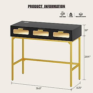 FREDEES Vanity Desk with 3 Color LED Lights, Makeup Vanity with with Human Body Induction, Vanity Table Set with 3 Large Drawers,Black