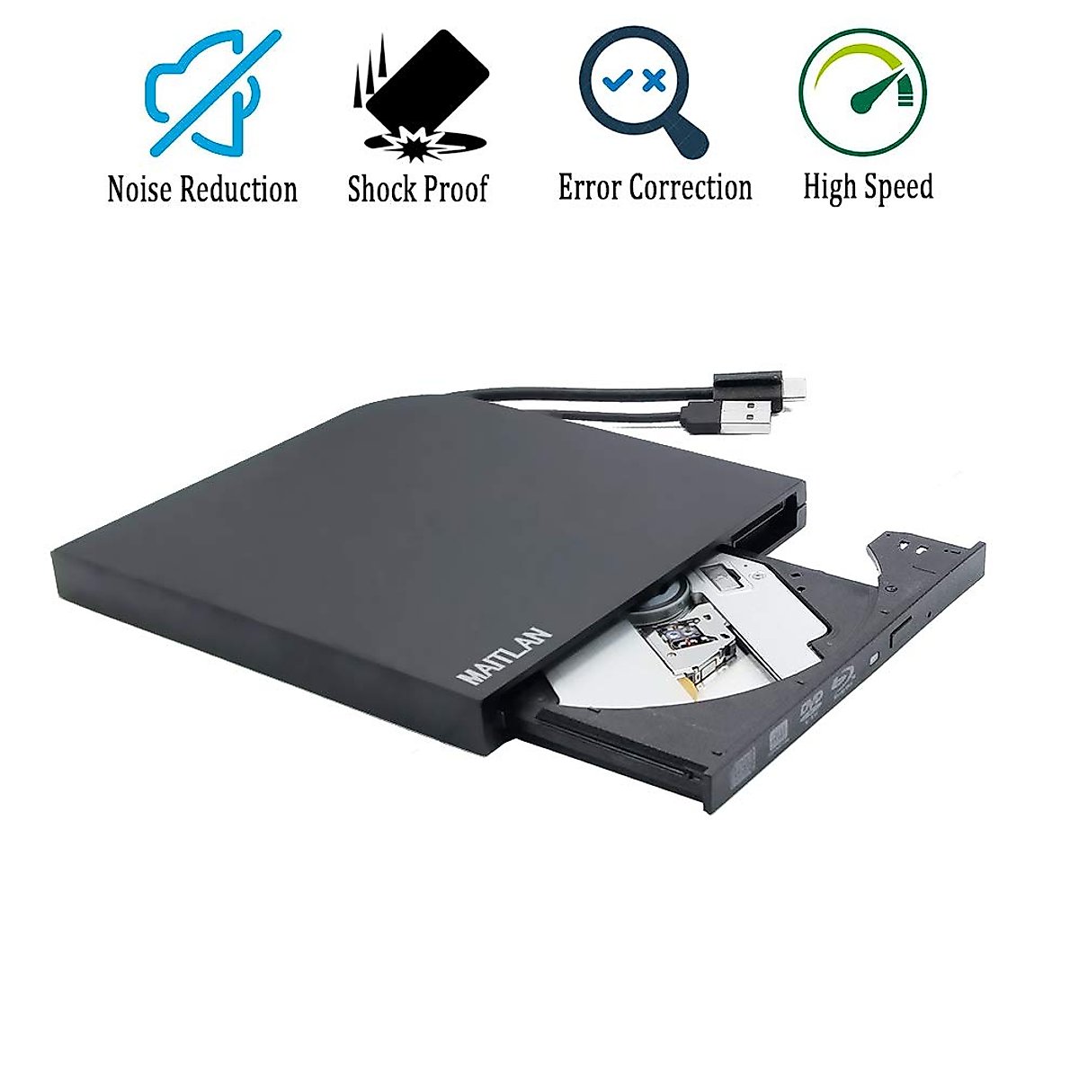 Ultra Slim External 4K UHD HD 3D Blu-ray Disc Player, USB Type-A & Type-C USB-C 2-In-1 6X BD-R BD-RE DL BDXL 100GB DVD-R M-Disc Burner Portable Optical Drive, for Windows 10 Mac OS Laptop & Desktop PC