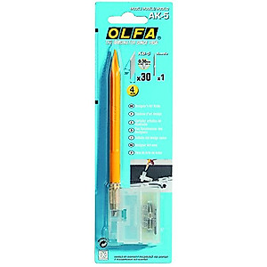OLFA Designer Graphic Art Knife Set (AK-5) - Precision Hobby Craft Knife Kit (1 Knife, 30 Blades, 1 Needle) for Art, Crafts, Scrapbooking, Scoring, Stencil, Replacement Blades: OLFA KB-5 Art Blades