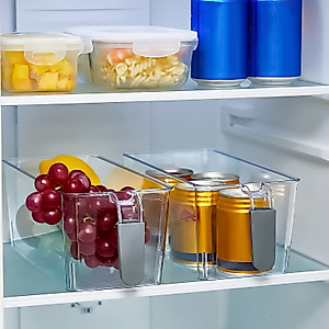 4 Set Clear Plastic Storage Bin with Scoop Clear Freezer Ice Bin with Pull out Handle Ice Container for Freezer Organizer Plastic Utility Ice Scoop Plastic Scoops for Dry Goods Kitchen Fridge Cabinet