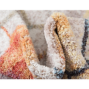 Unique Loom Rainbow Collection Geometric Abstract Trellis Modern Watercolor White Area Rug (7' 0 x 10' 0)