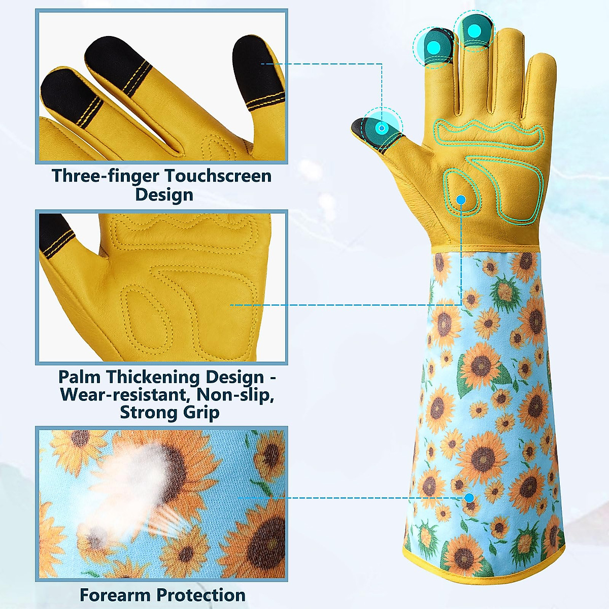 Velway Long Gardening Gloves for Women - Thorn Proof & Rose Pruning Forearm Protection Garden Gloves - Breathable Leather Long Garden Gloves Gifts & Tools for Gardener Yard Work Medium
