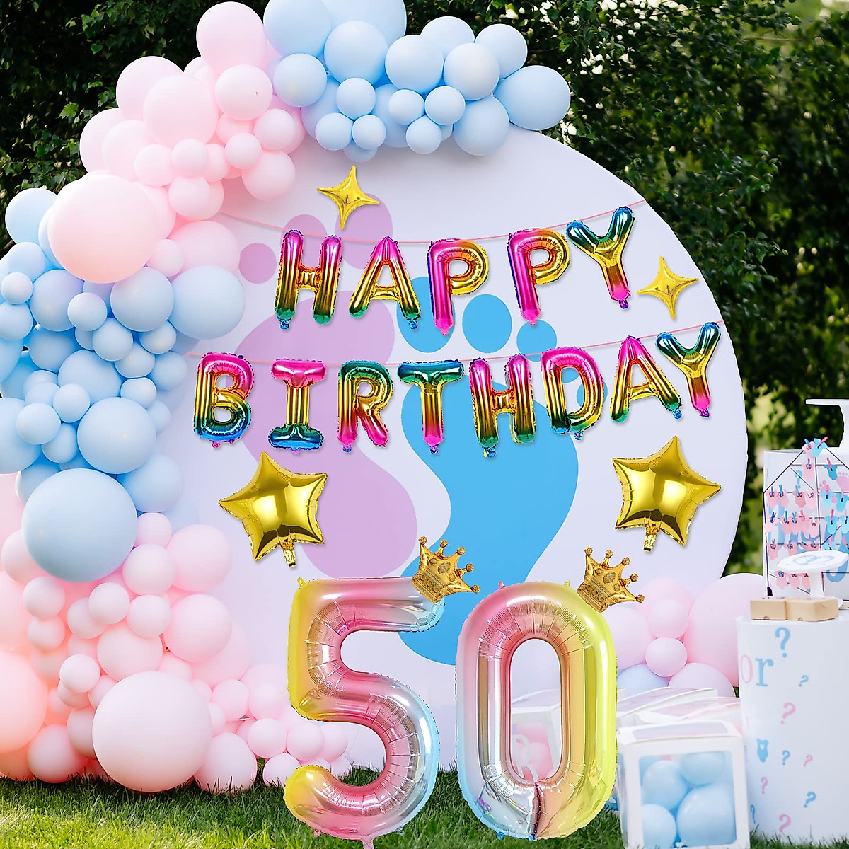 18Pcs Gradient Happy Birthday Balloons Banner, 16 Inch Mylar Foil Letters Birthday Sign Banner Gradient Happy Birthday Party decorations for Girls Kids Baby Shower Party Supplies (50th)