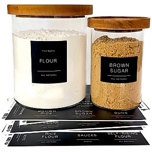 QUART + PINT 134 Kitchen Pantry Labels for Containers. Minimalist Preprinted Farmhouse Style. Black Matte Sticker White Text. Waterproof Stickers. Organization labels for Jars Canisters & Storage Bins