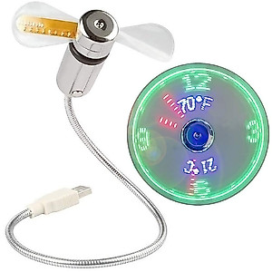[New] USB LED Clock Fan with Temperature, Mobile USB Real Time Fan Fahrenheit and Celsius Display Portable Cooling Mini USB Quiet Gooseneck Fan for Office, Home & Travel (TC)