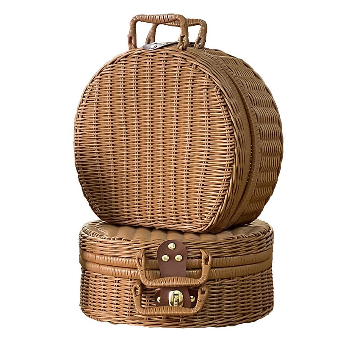QRZLP Wicker Storage Basket, Round Vine Weaving Storage Handbag with Hand Small Suitcase Retro Weaving Vine Weaving Carrying Case Gift Box. (S)