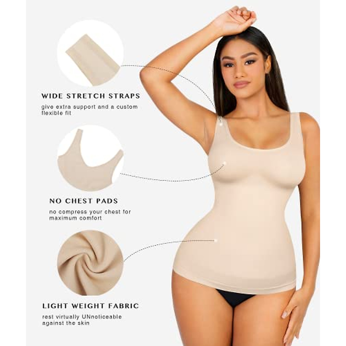 FeelinGirl Shapewear Tops for Women Tummy Control Compression Tank with Bra Smoothers and Shapers Top Beige M/L